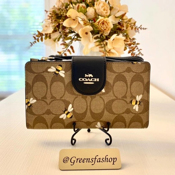 Coach | Bags | Coach Tech Wallet In Signature Canvas With Bee Print ...